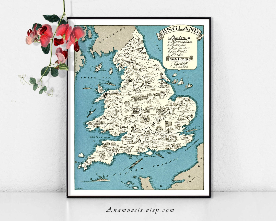 MAP OF ENGLAND - Instant Digital Download - Printable Vintage Picture ...