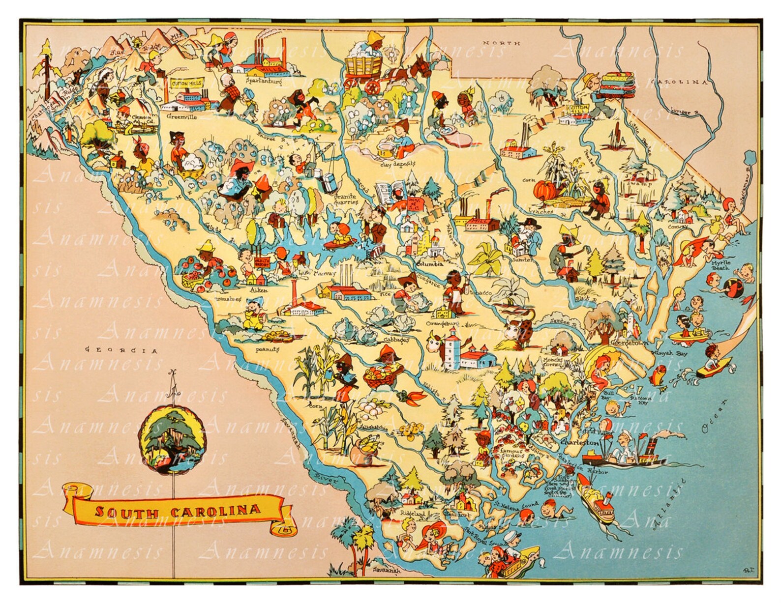 SOUTH CAROLINA MAP Art Print Instant Digital Download Printable Vintage ...