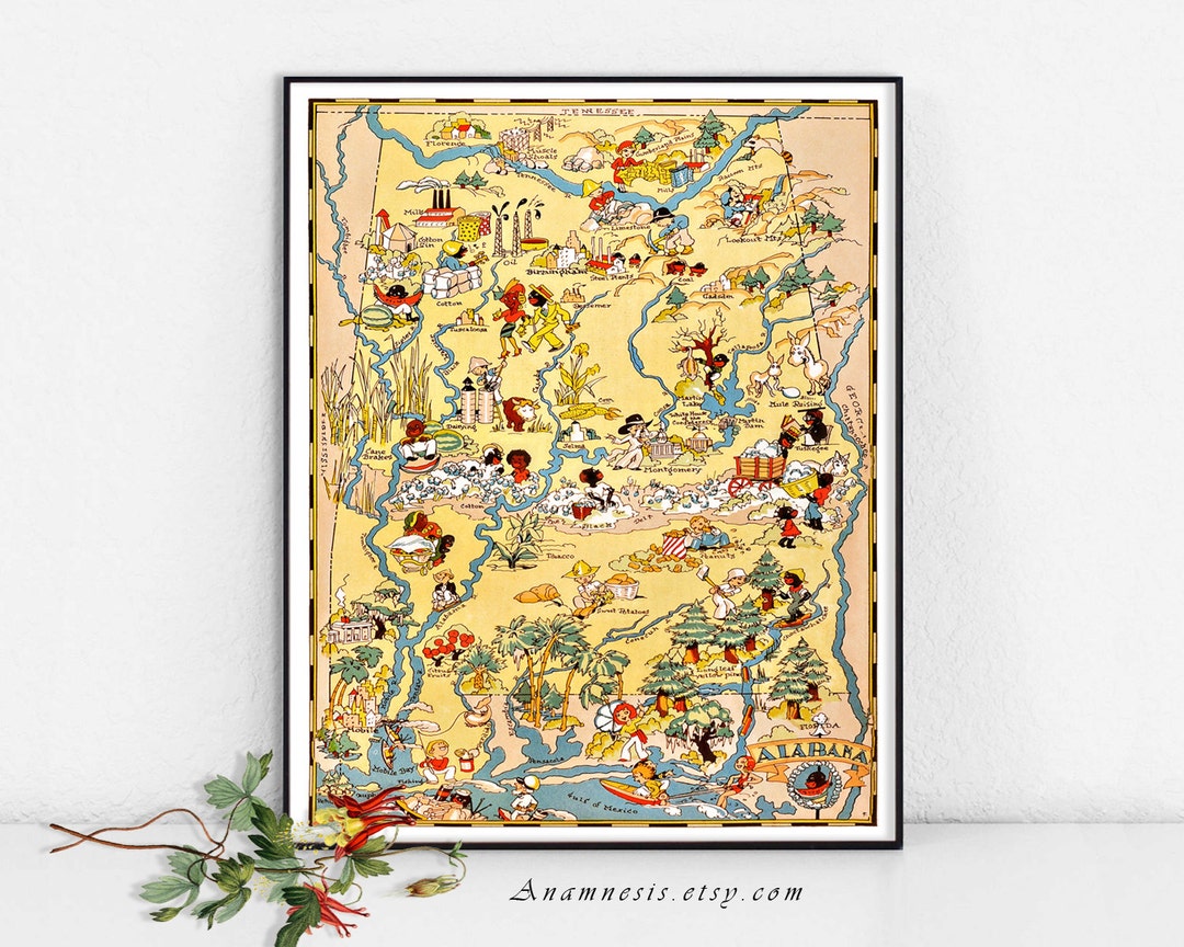 ALABAMA MAP - Instant Digital Download - Vintage Picture Map for ...
