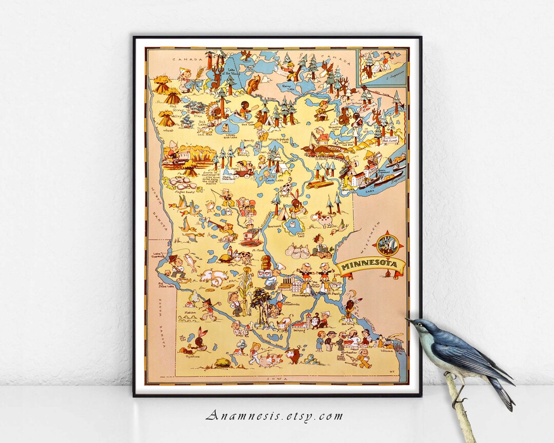 MINNESOTA MAP Printable Digital Image Fun Picture Map to Print and ...