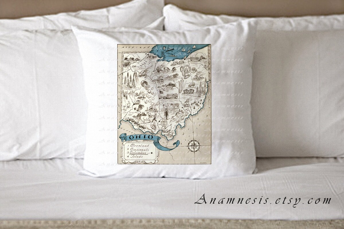 OHIO MAP Enhanced High Res Digital Image Download Printable Vintage ...