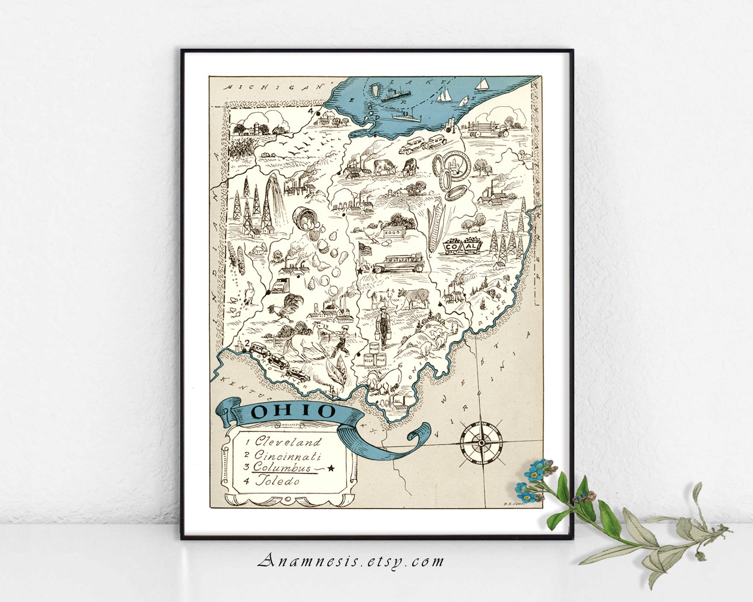 OHIO MAP Enhanced High Res Digital Image Download Printable Vintage ...