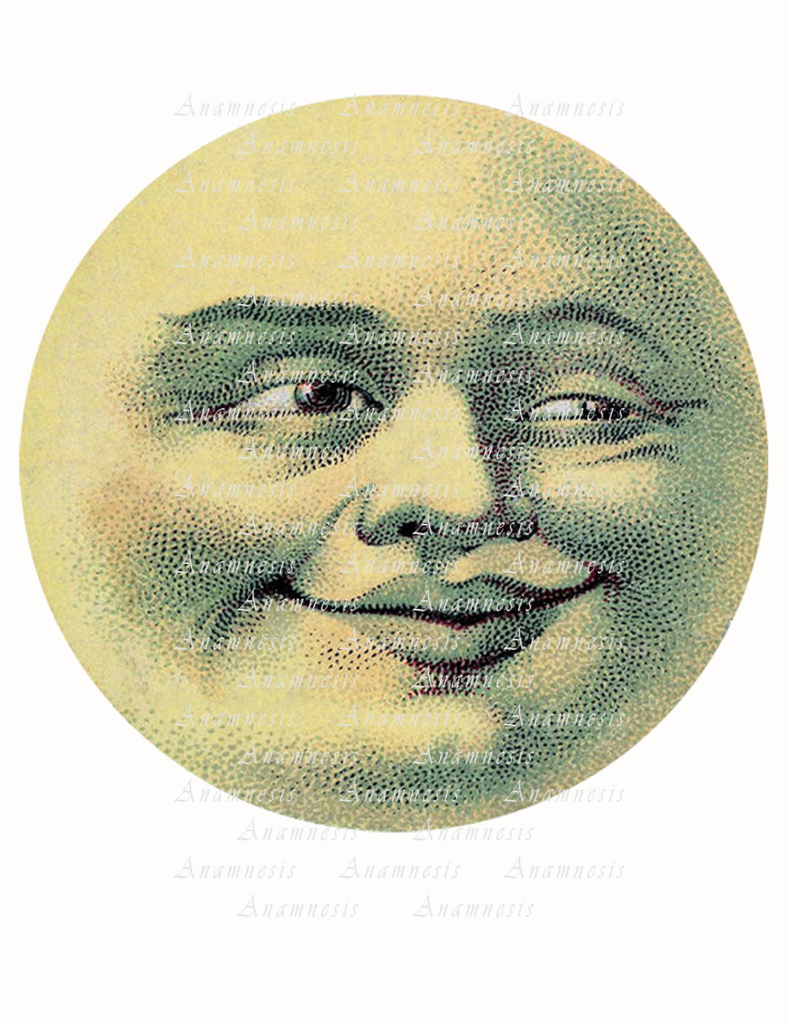 MOON FACE Digital Image Download Printable Vintage Moon Illustration ...