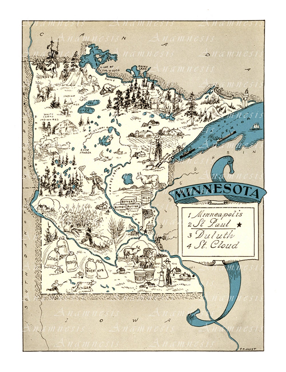 MINNESOTA MAP Print - Enhanced Digital Image Download - Printable State ...