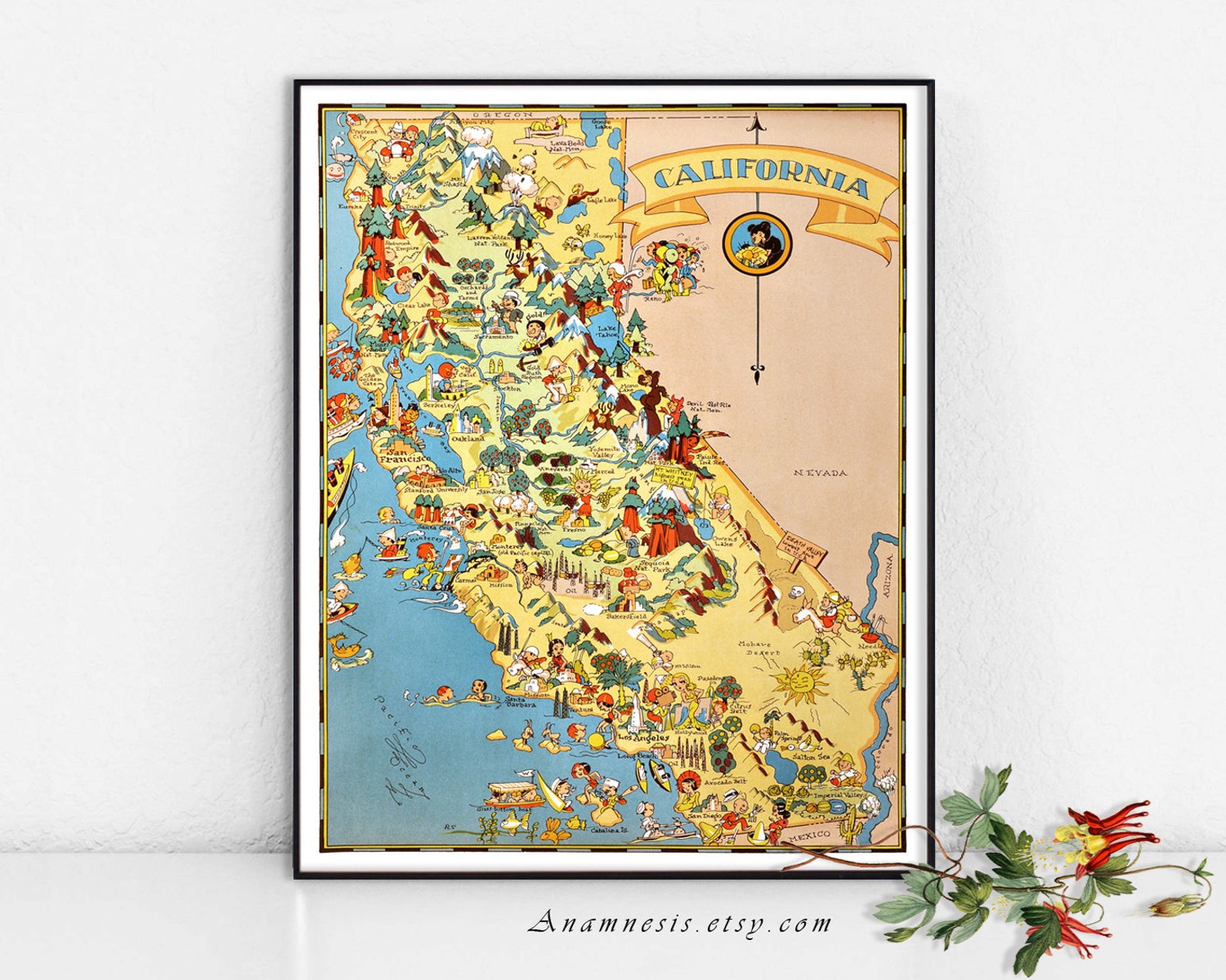 CALIFORNIA MAP - High Res Digital Image - 1935 California Picture Map ...