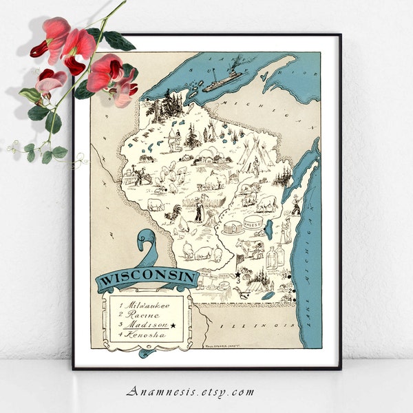 Wisconsin Map Art - Etsy