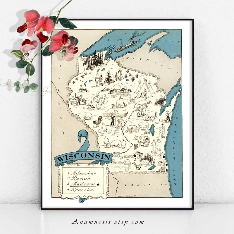 Wisconsin Map Art - Etsy
