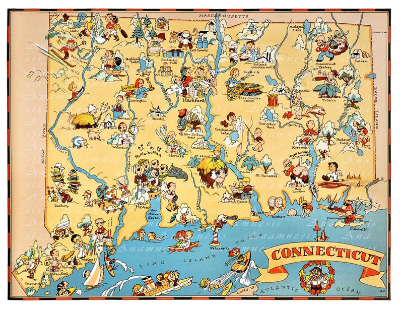 CONNECTICUT MAP - Instant Digital Download - Printable Picture Map for ...