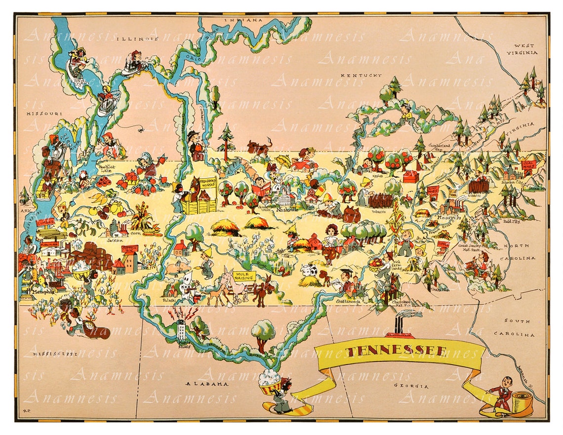 TENNESSEE MAP Instant Digital Download Printable Vintage - Etsy