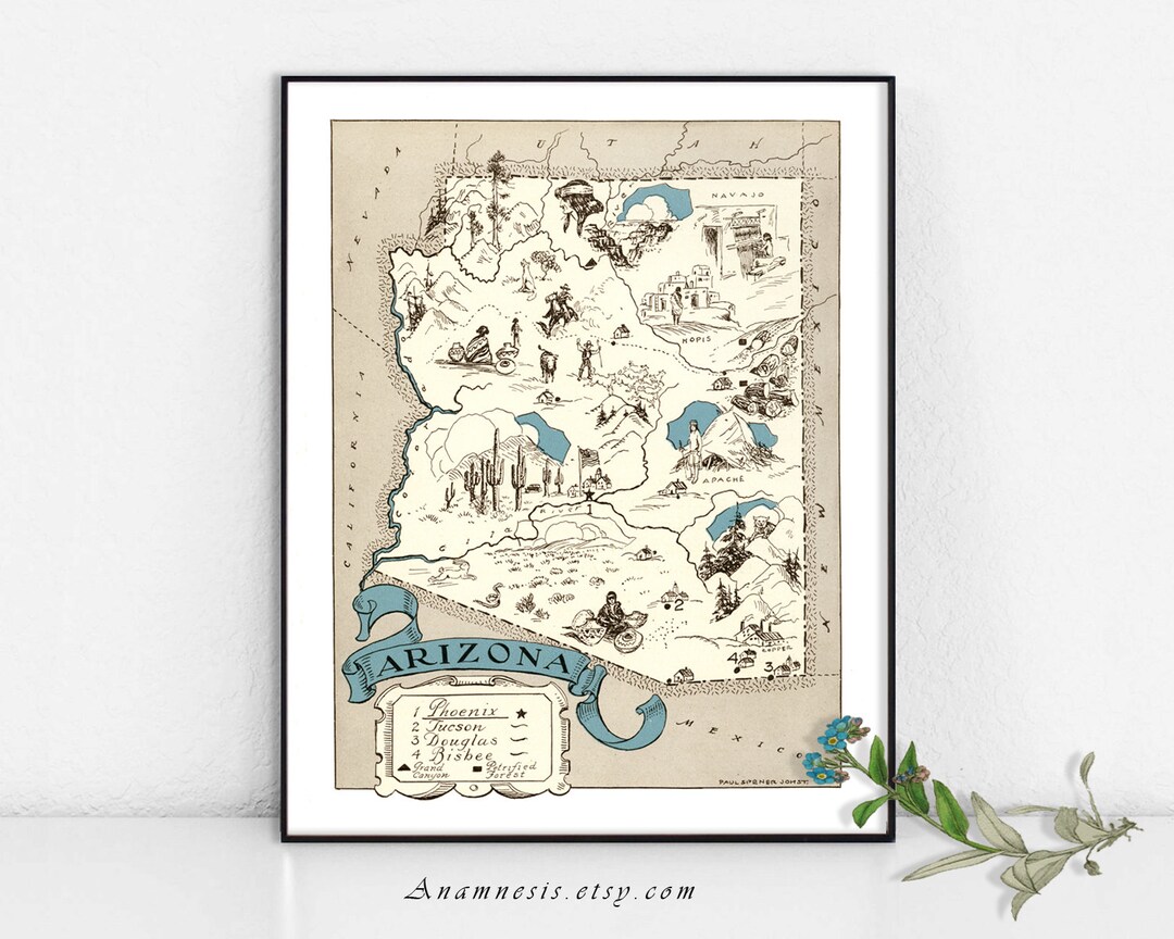 ARIZONA MAP - Instant Digital Download - Printable Picture Map ...