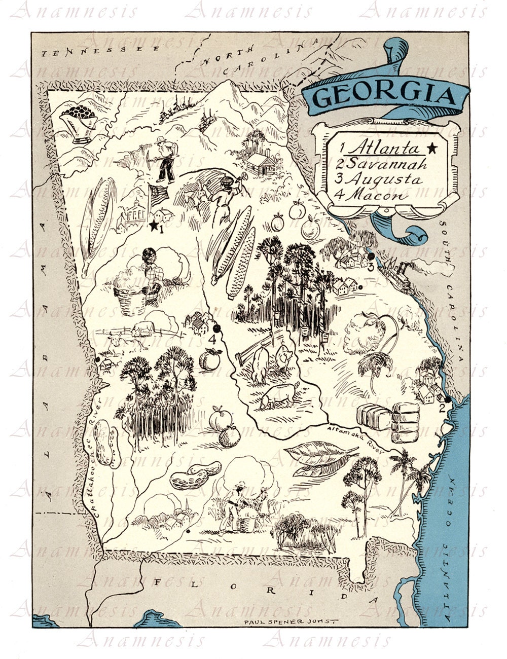 GEORGIA MAP Instant Digital Download Printable State Map for Framing ...