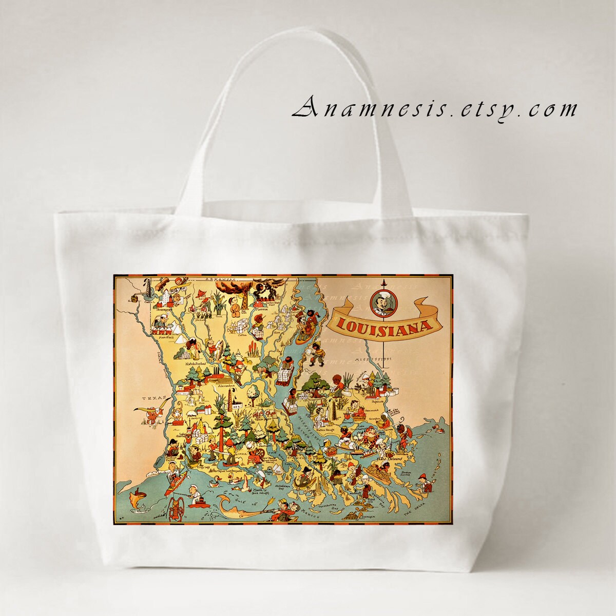 LOUISIANA MAP High Res Digital Image Fun Picture Map to Print and Frame ...