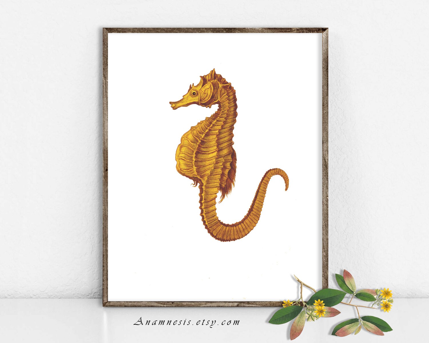 Seahorse Art Print SEAHORSE 02 IN YELLOW Instant Download Printable ...