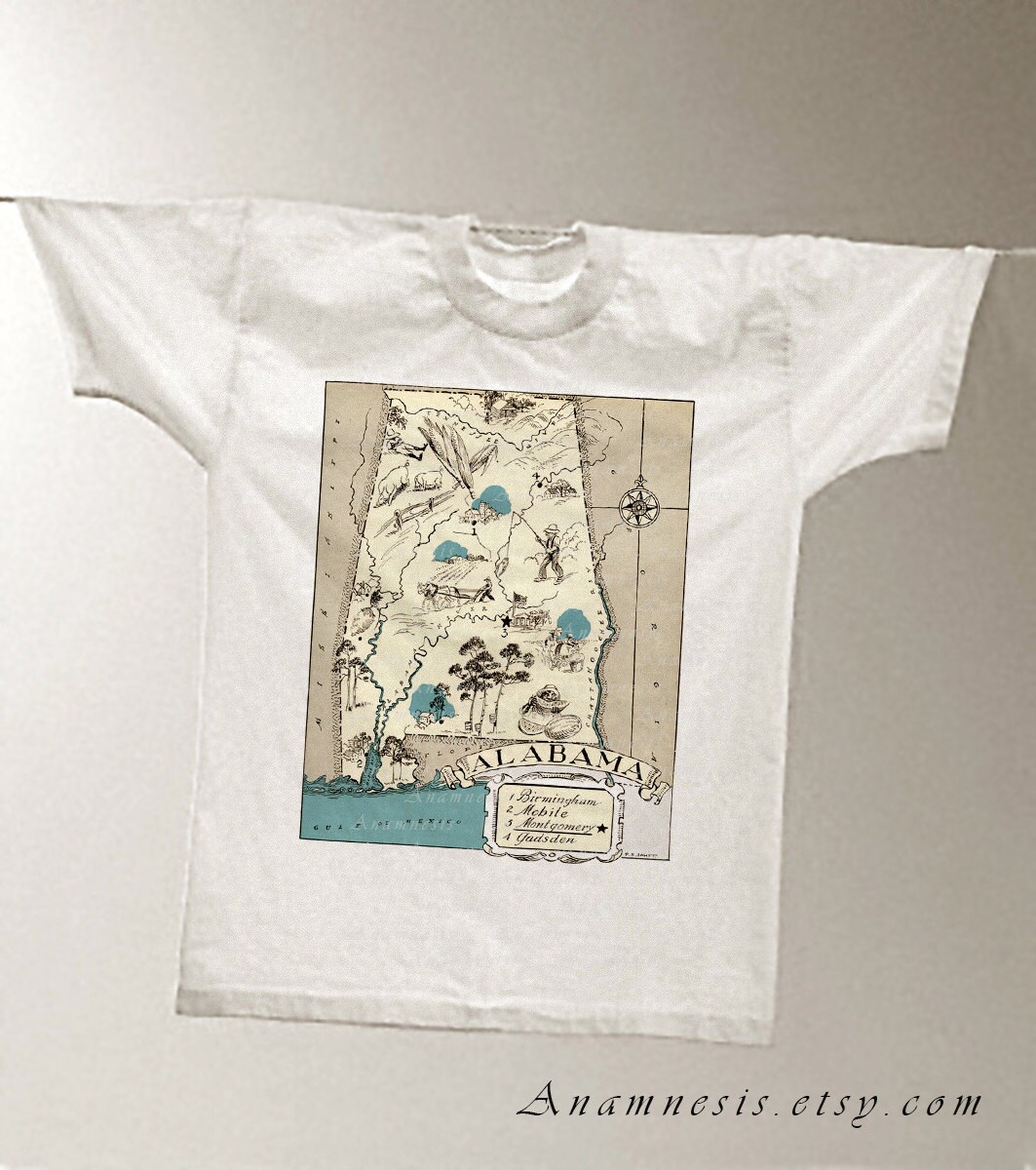 ALABAMA MAP - Instant Digital Download - Printable Vintage Picture Map ...