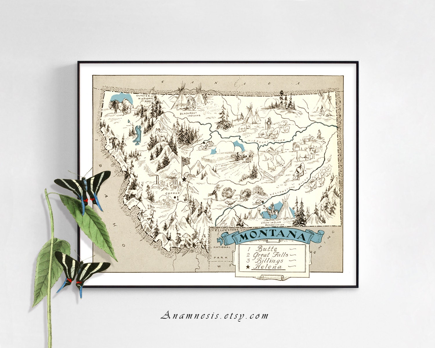 MONTANA MAP - Instant Digital Download - Printable Vintage State Map ...
