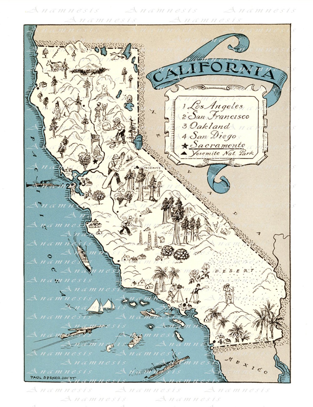 CALIFORNIA MAP Print Digital Download Printable Vintage Map - Etsy