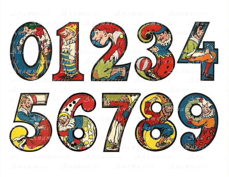 Numbers Print - CLOWN NUMBERS - Instant Digital Download - Printable ...