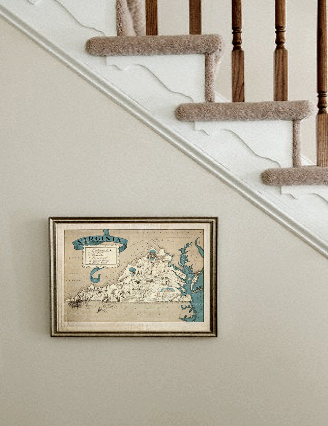 VIRGINIA MAP Instant Digital Download Printable Vintage Map for Framing ...