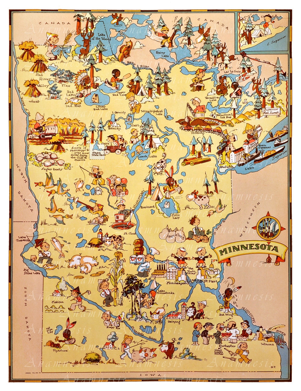 MINNESOTA MAP Printable Digital Image Fun Picture Map to Print and ...