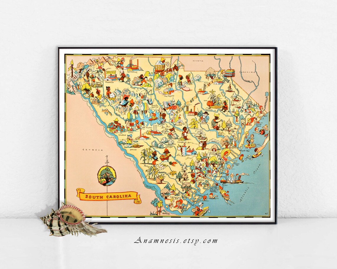 SOUTH CAROLINA MAP Art Print Instant Digital Download Printable Vintage ...