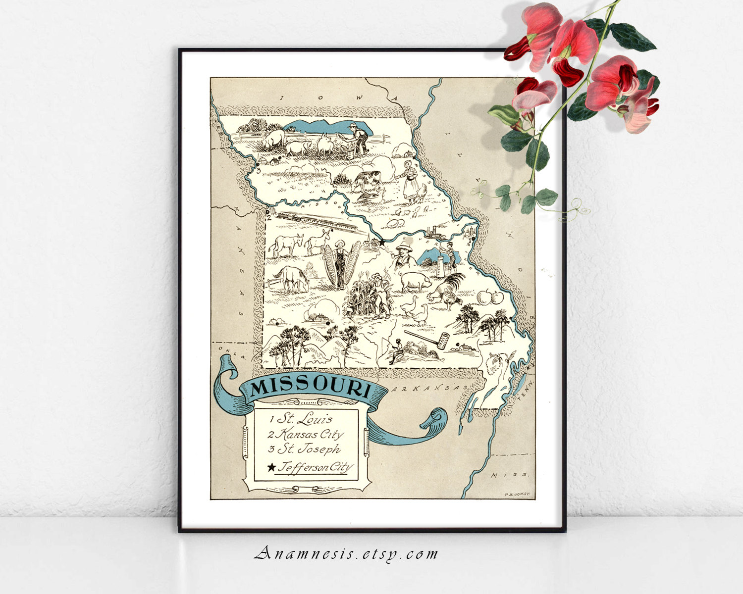 MISSOURI MAP Instant Digital Download Printable Vintage Picture Map for ...