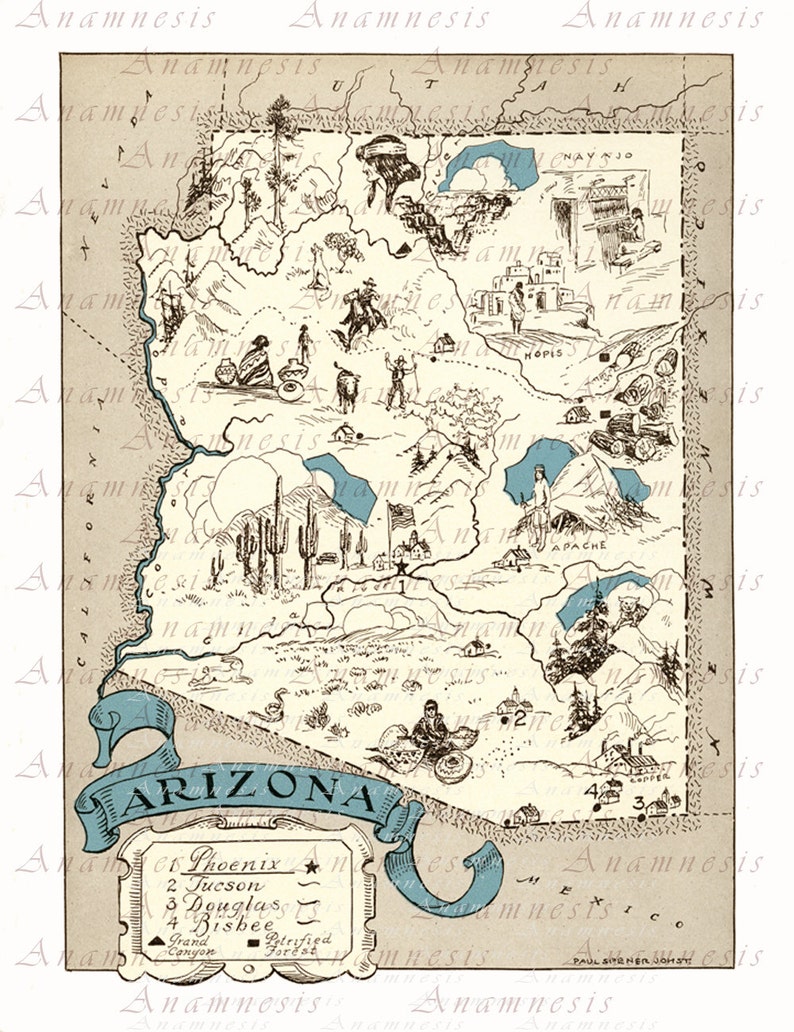 ARIZONA MAP Instant Digital Download Printable Picture Map - Etsy