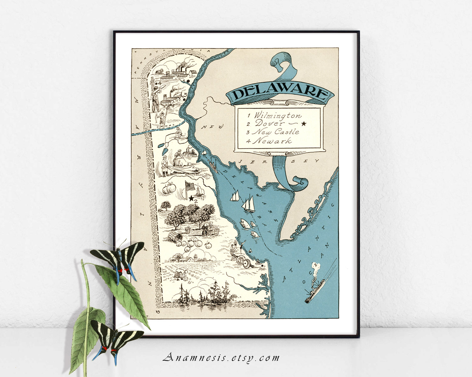 DELAWARE MAP - Instant Digital Download - Printable Vintage State Map ...