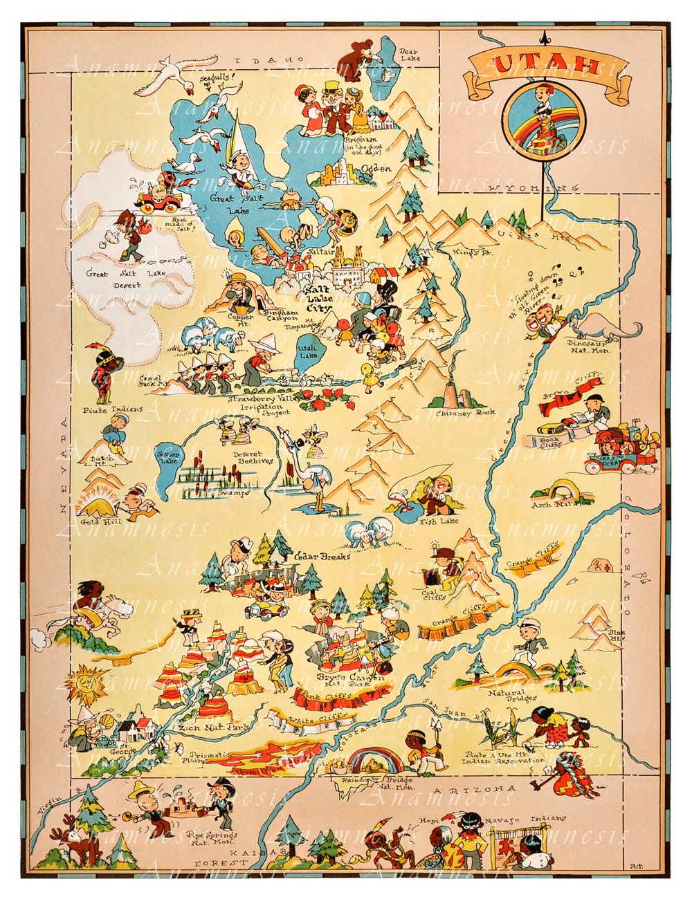 UTAH MAP High Res Digital Image Retro Picture Map to Print - Etsy