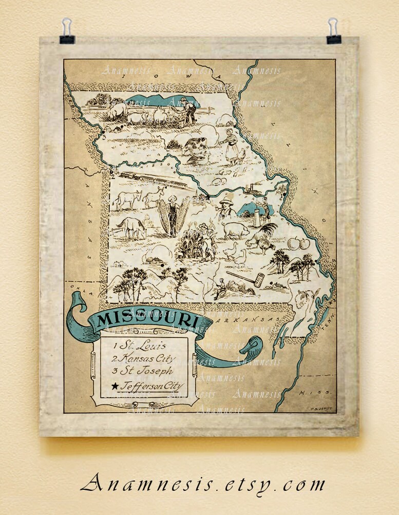 MISSOURI MAP Instant Digital Download Printable Vintage Picture Map for ...