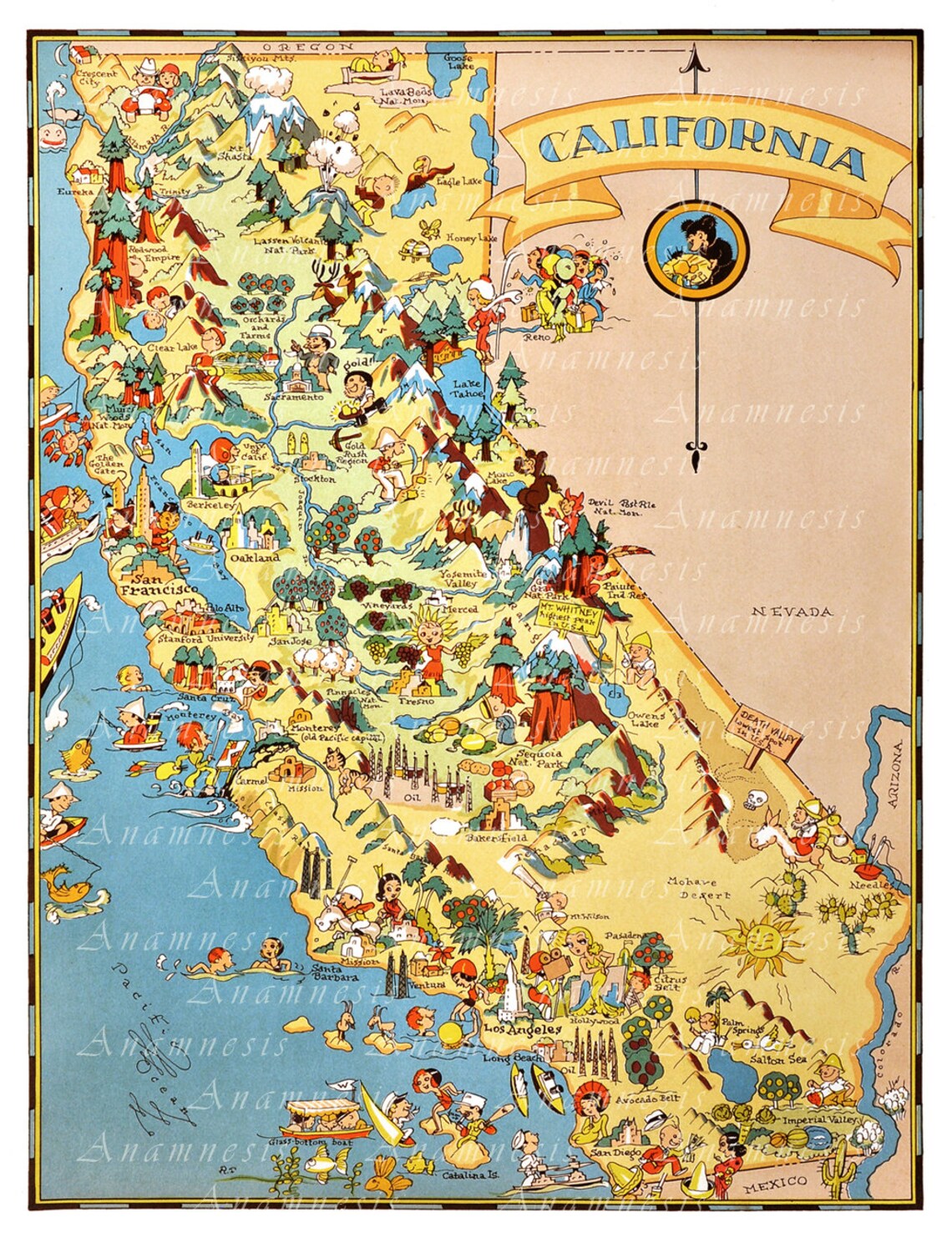 CALIFORNIA MAP High Res Digital Image 1935 California Picture Map Frame ...