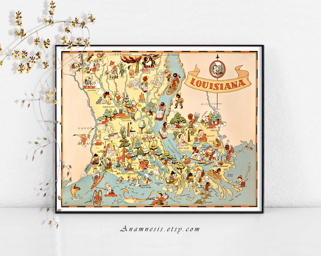 LOUISIANA MAP - High Res Digital Image - Fun Picture Map to Print and ...