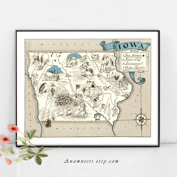 Map of Iowa - Etsy