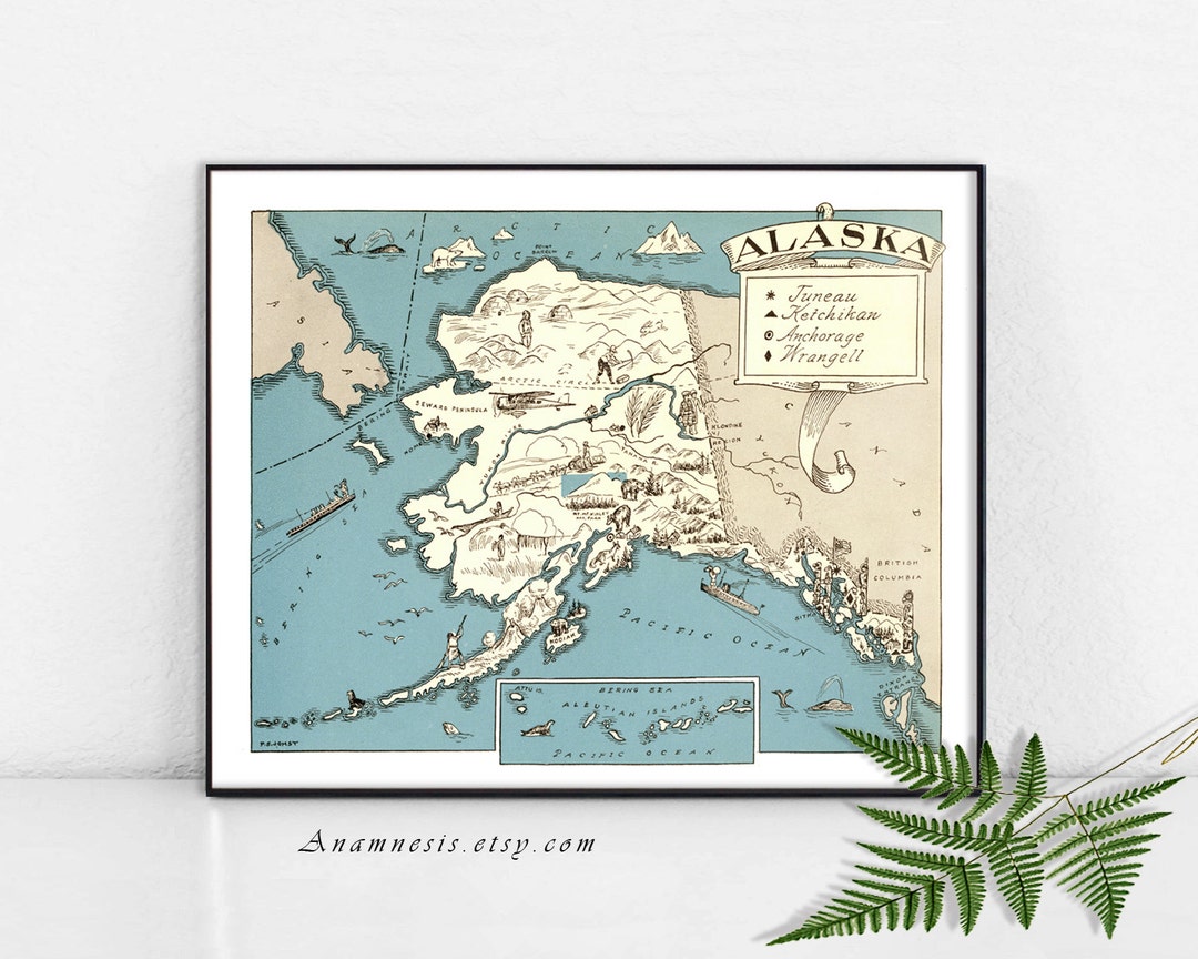 ALASKA MAP PRINT Instant Download -- Printable Vintage Picture Map for ...