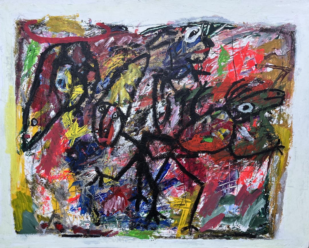 Colorful Acrylic Painting of Animals in a Circus Setting in Surreal ...