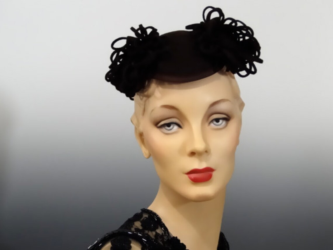 Chocolate Brown Felt Tilt Hat Calot With Looped Trim Vintage - Etsy