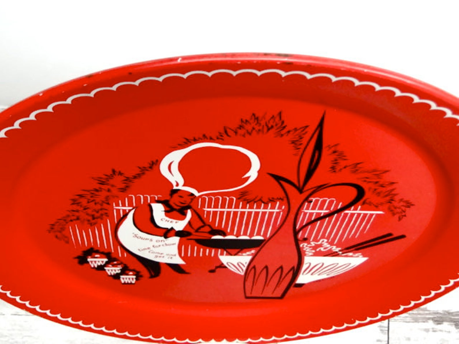 Mid Century Serving Tray Large Size Red and Black Painted - Etsy