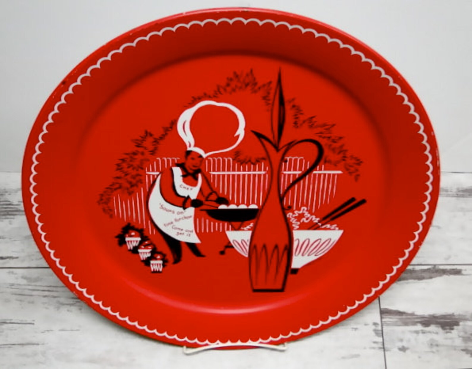 Mid Century Serving Tray Large Size Red and Black Painted - Etsy
