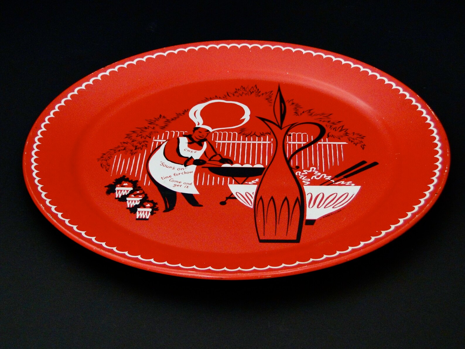 Mid Century Serving Tray Large Size Red and Black Painted - Etsy