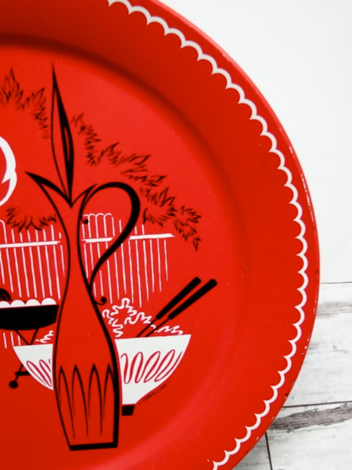 Mid Century Serving Tray Large Size Red and Black Painted - Etsy