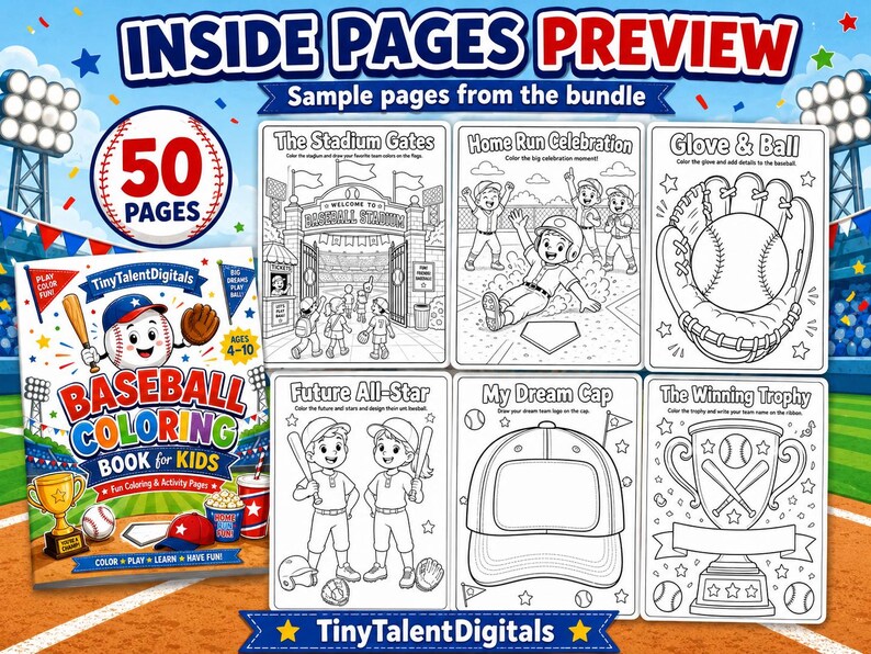 Baseball Colouring Pages for Kids | Adults Sports Book (digital ...