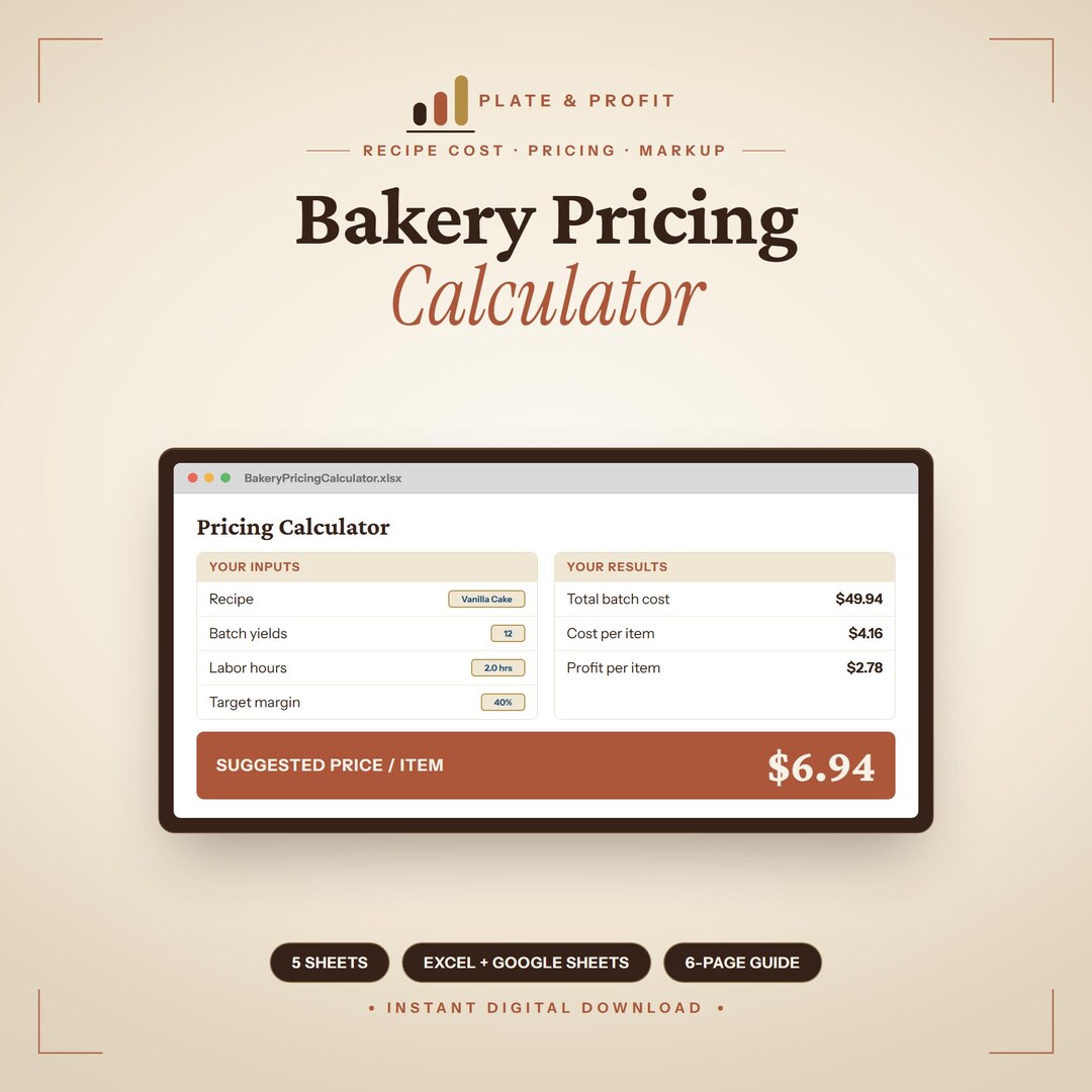 Bakery Pricing Calculator | Excel Google Sheets | Home Baker Tool - Etsy