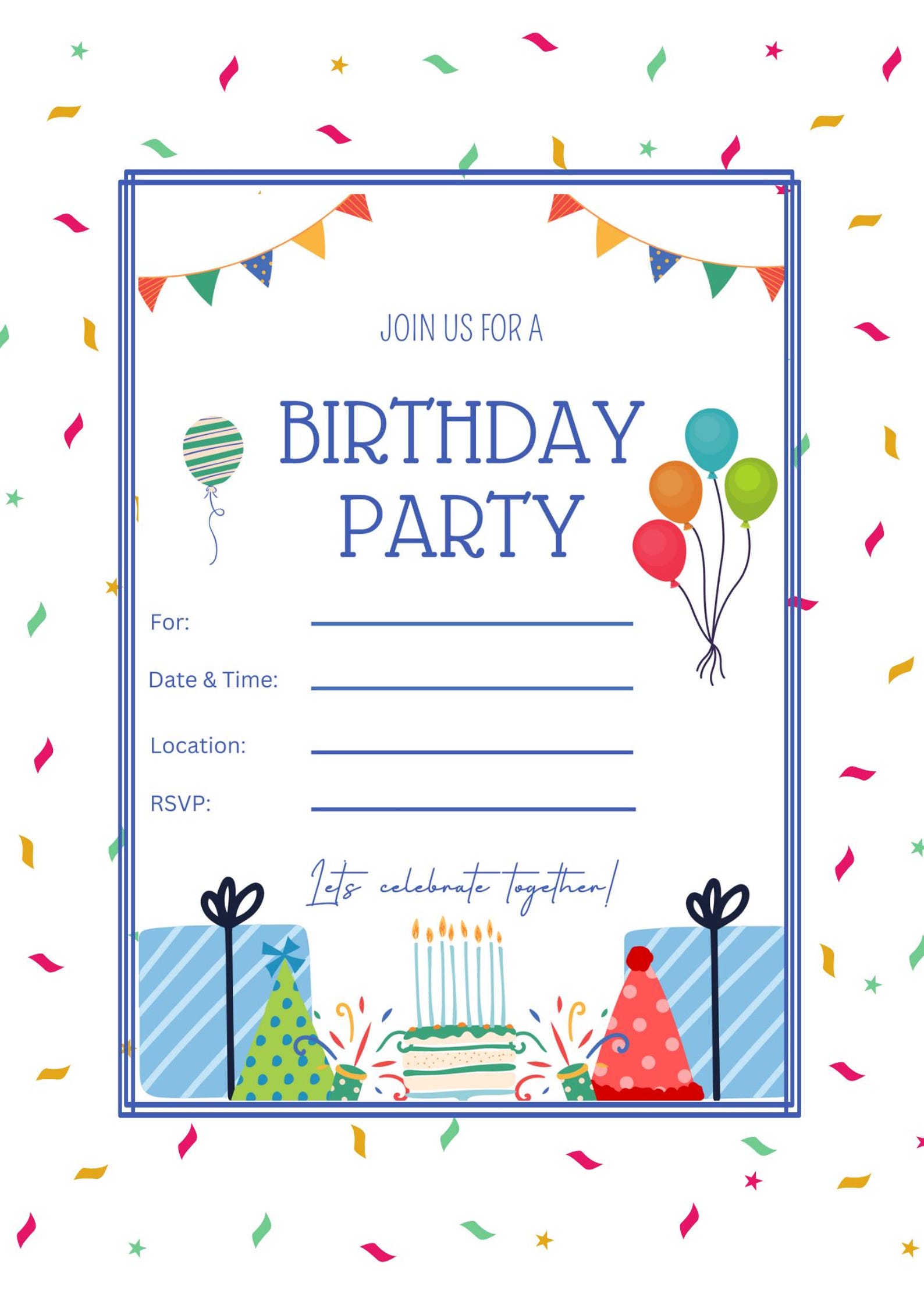 Printable Birthday Party Invitation, Birthday Party Invitation Template ...