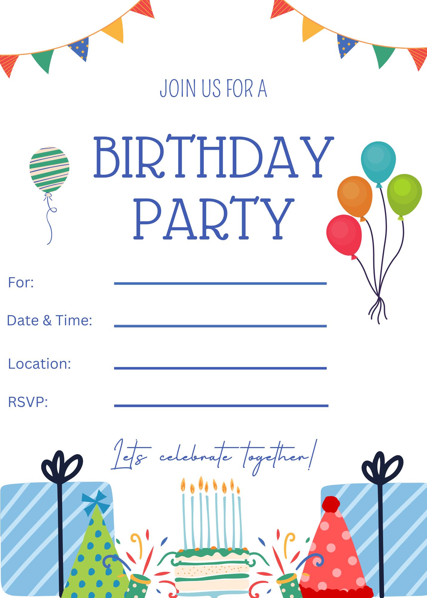 Printable Birthday Party Invitation, Birthday Party Invitation Template ...