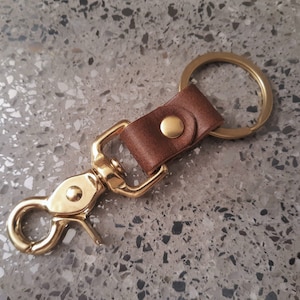 Heavy Duty Solid Brass Trigger Snap Key Clip Key Ring Brown Leather ...