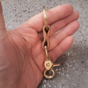 Heavy Duty Solid Brass Trigger Snap Key Clip Key Ring Brown Leather ...