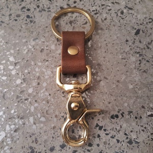 Heavy Duty Solid Brass Trigger Snap Key Clip Key Ring Brown Leather ...
