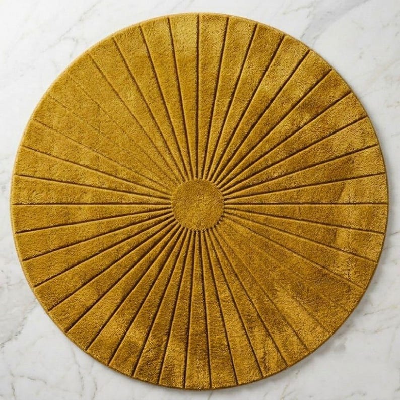 Ochre Sunburst Rug • Mustard Round Rug • Hand Tufted Wool Rug • Yellow ...