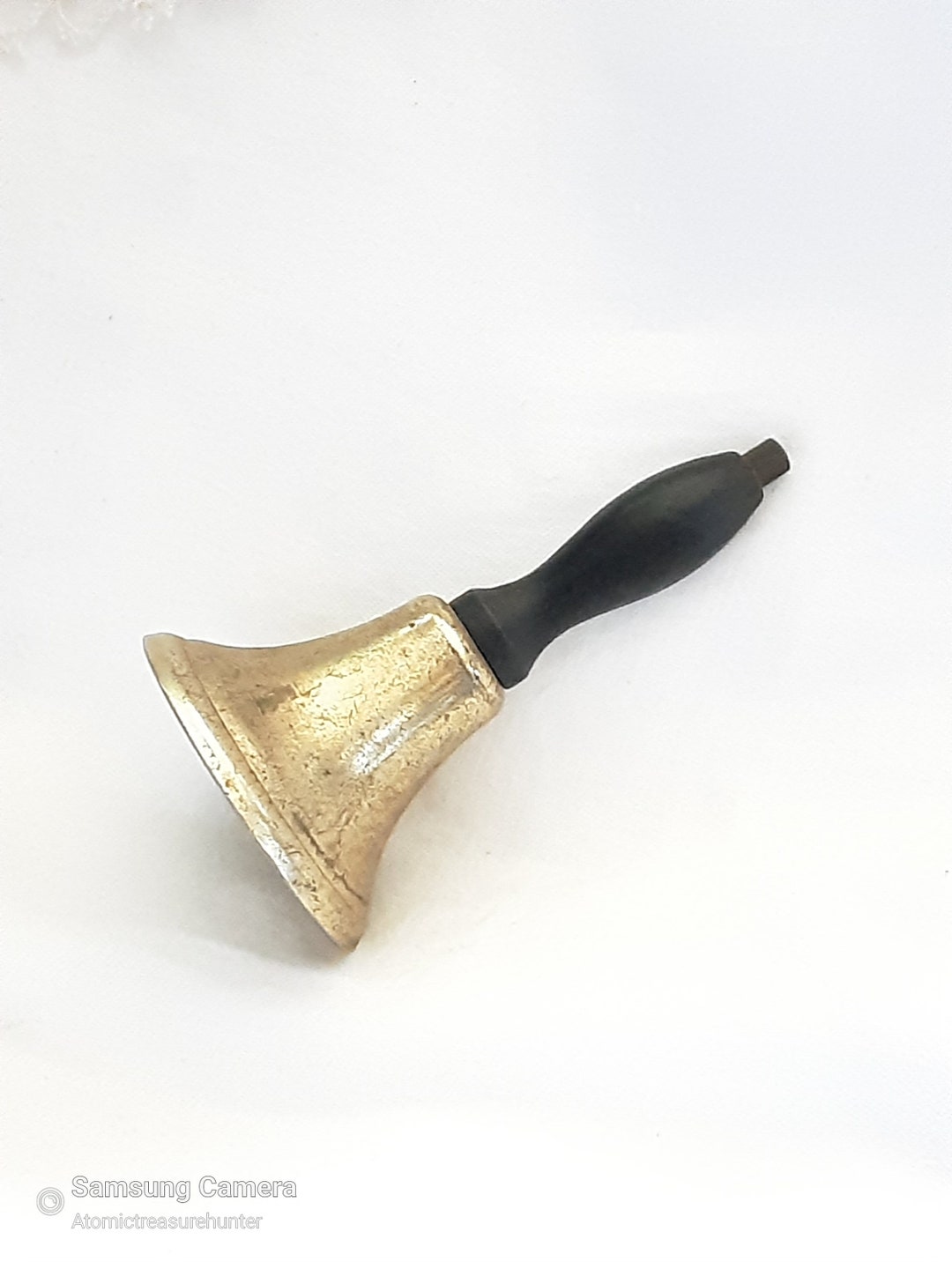 Antique Small School Bell Hand Held Old Ebony Black Paint Wooden Handle ...