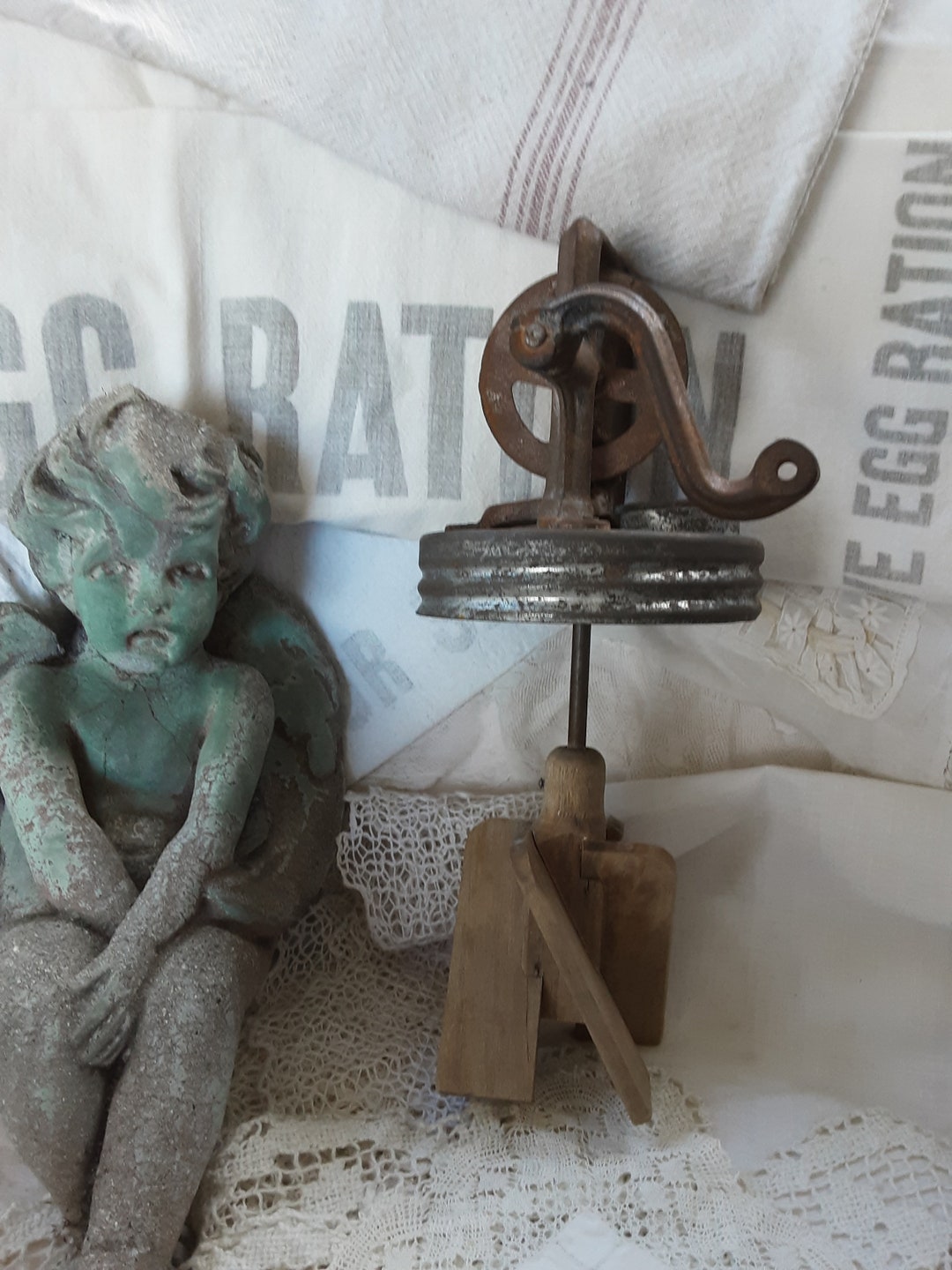 Vintage Butter Churn Lid Wooden Paddle Homestead / Non Electric ...