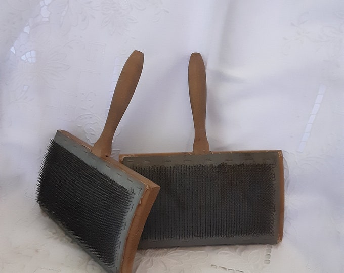 Large Vintage Hand Carding Brushes Pair Primitive Wool Spinning ...